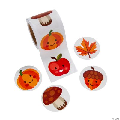 1 1/2" Fall Acorn, Mushroom, Pumpkin, Apple & Leaf Sticker Roll – 100 ...