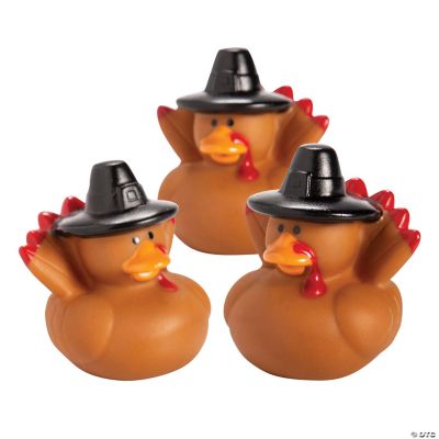 2" Thanksgiving Turkey in Pilgrim Hat Rubber Ducks – 12 Pc.
