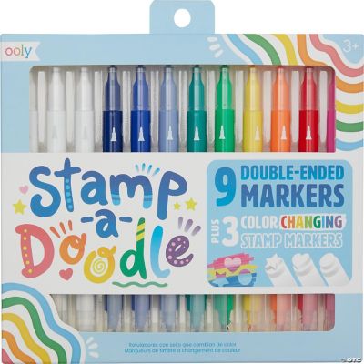 OOLY Stamp-A-Doodle Double-Ended Markers (Set of 12 w/ 9 Colors ...