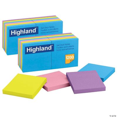 Highland Self-Stick Removable Notes, 3" x 3", Assorted Colors, 12 Pads ...