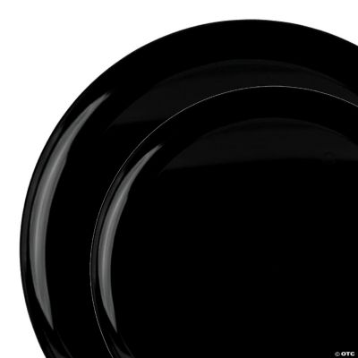 Black Flat Round Disposable Plastic Dinnerware Value Set (40 Dinner ...