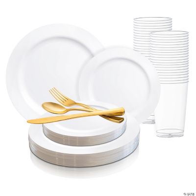 Solid White Economy Round Disposable Plastic Dinnerware Value Set (20 ...