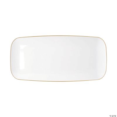 10.6" x 5" Clear with Gold Rim Flat Raised Edge Rectangular Disposable ...