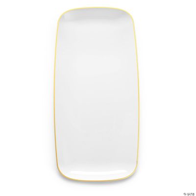 10.6" x 5" White with Gold Rim Flat Raised Edge Rectangular Disposable ...