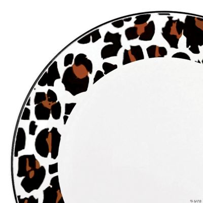 7.5" White with Black and Brown Leopard Print Rim Round Disposable ...