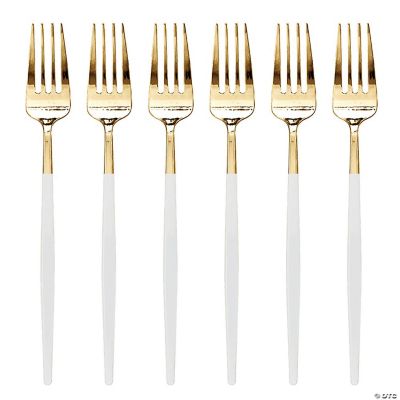 Gold with White Handle Moderno Disposable Plastic Dinner Forks (120 ...