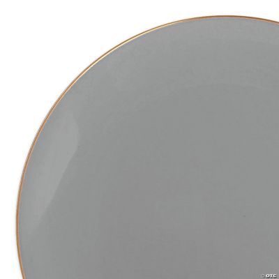 10.25" Gray with Gold Organic Round Disposable Plastic Dinner Plates ...