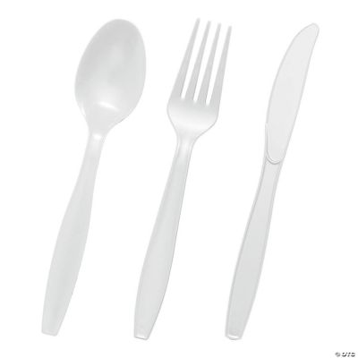 600 Pc. White Disposable Plastic Cutlery Set - Spoons, Forks and Knives (200 Guests) | Oriental ...