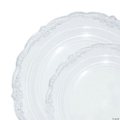 Clear Vintage Round Disposable Plastic Dinnerware Value Set (40 Dinner ...