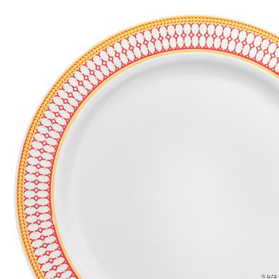 7.5" White with Red and Gold Chord Rim Plastic Appetizer/Salad Plates ...