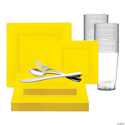 Yellow Square Plastic Dinnerware Value Set (20 Settings)