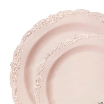 Pink Vintage Round Disposable Plastic Dinnerware Value Set (40 Dinner ...