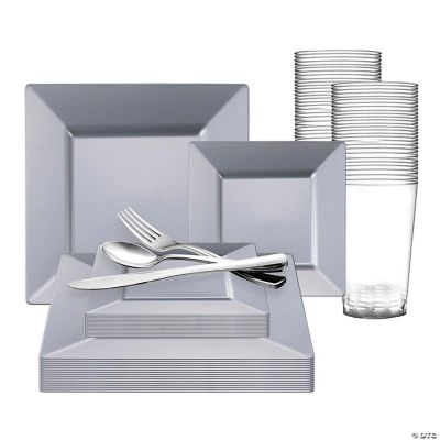 Silver Square Plastic Dinnerware Value Set (20 Settings) | Oriental Trading