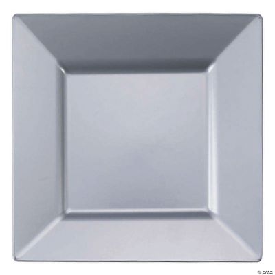 9.5" Silver Square Plastic Dinner Plates (40 Plates)