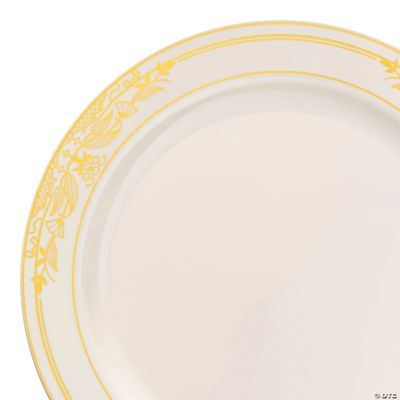 10.25" Ivory with Gold Harmony Rim Plastic Dinner Plates (40 Plates ...