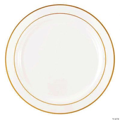6" White with Gold Edge Rim Plastic Pastry Plates (110 Plates)
