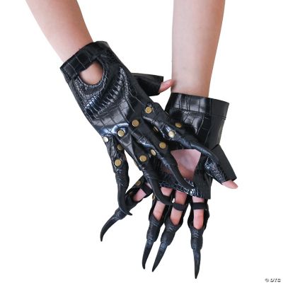 Skeleteen Faux Leather Claw Gloves - Black Lizard Skin Scary Leather ...