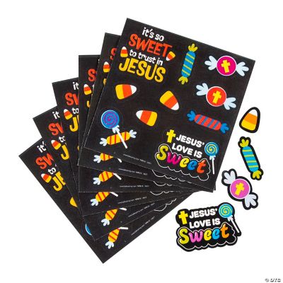 4 1/2" x 4 1/2" Bulk 50 Pc. Jesus’ Love is Sweet Treat Pack Sticker Sheets