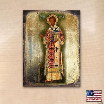 Designocracy Saint Chrysostom Icon Gold Plated Wooden Block