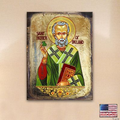 Designocracy Saint Patrick Icon Gold Plated Wooden Block