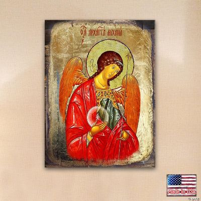 Designocracy Icon Archangel Michael Wall Art on Wood 8" | Oriental Trading