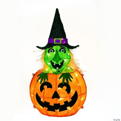 National Tree Company 28 in. Pre-Lit Pumpkin and Witch | Oriental Trading