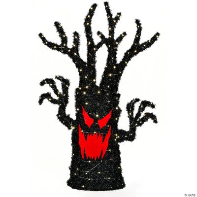 National Tree Company 48 in. Pre-Lit Frightening Face Halloween Tree ...