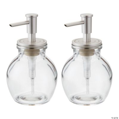 mDesign Round Glass Refillable Liquid Soap Dispenser Pump, 2 Pack ...