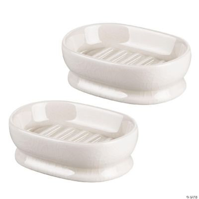 mDesign Ceramic Bar Soap Dish Tray for Bathroom, Kitchen Sink, 2 Pack ...