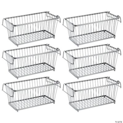mDesign Stackable Metal Food Storage Basket with Handles, 6 Pack - Silver