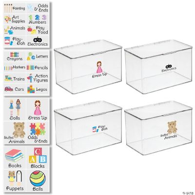 mDesign Small Plastic Stacking Organizer Toy Bin Box, 4 Pack + 32 ...
