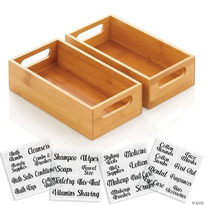 mDesign Bamboo Wood Storage Bin with Handles, 32 Labels, Set of 3 - Natural