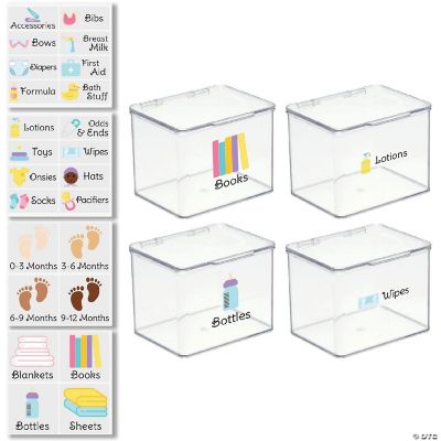 mDesign Stackable Plastic Kids Supplies Organizer Box, 4 Pack + 32 ...
