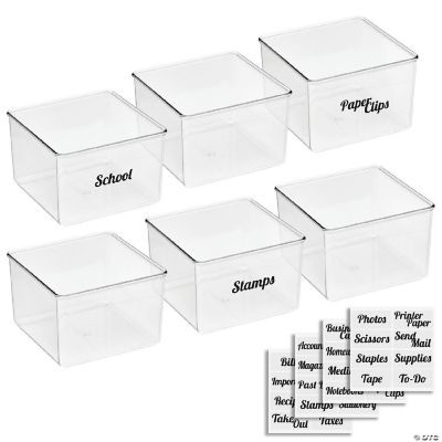 mDesign Plastic Stackable Home, Office Storage Box + 32 Labels - 6 Pack ...