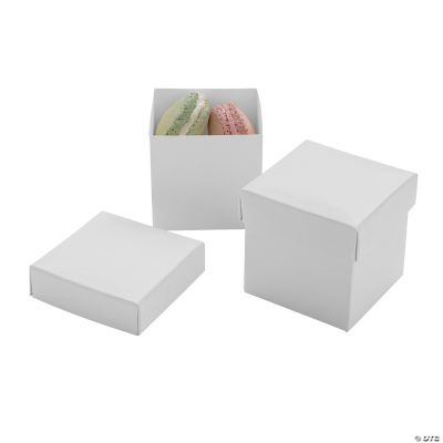 2 1/2" White Square Disposable Paper Macaron Boxes with Lid - 12 Pc ...