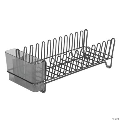 mDesign Steel Compact Modern Dish Drying Rack w/ Cutlery Tray - Black ...