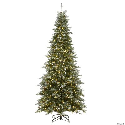 National Tree Company 9 ft. Snowy Morgan Spruce Slim Tree with Dual ...