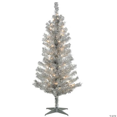 National Tree Company 4 ft. Silver Tinsel Tree with Clear Lights