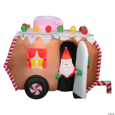 National Tree Company 7.5 ft. Inflatable Gingerbread Trailer with Santa ...
