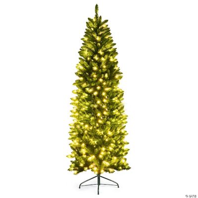 Costway 7Ft Pre-lit Artificial Pencil Christmas Tree Hinged Fir PVC ...