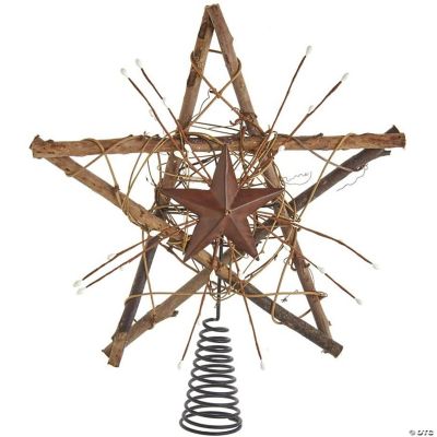 Kurt S. Adler Wooden Tan Star with Rattan Tree Toppers, 12-Inches