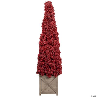 Allstate 50" Red Berry Cone Potted Christmas Topiary | Oriental Trading