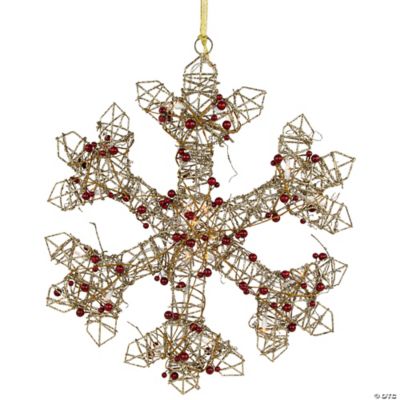 Northlight 19" Lighted Silver Glittered Berry Rattan Snowflake ...