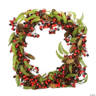 DAK Red Berry and Pine Cone Artificial Christmas Wreath - 24-Inch Unlit ...