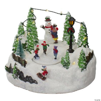 Northlight 9" Lighted Christmas Scene with Moving Skaters and a Snowman