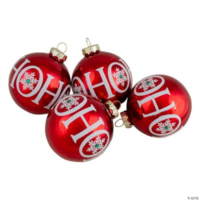 Northlight Set of 4 Red Ho Ho Ho Glass Ball Christmas Ornaments 3.25 ...