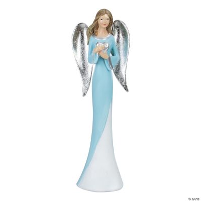 Northlight 16" Blue and White Angel Figure Holding a Heart