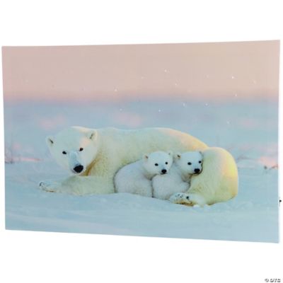 Northlight Fiber Optic Lighted Mama Polar Bear and Cubs Canvas Wall Art ...