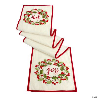 Melrose International Joy And Holly Wreath Table Runner 72In
