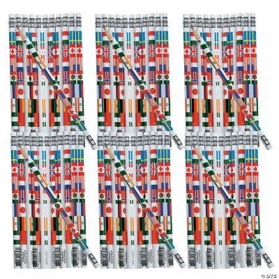 7 1/2" Bulk 144 Pc. Multicultural Flag Multicolor Wood Pencils